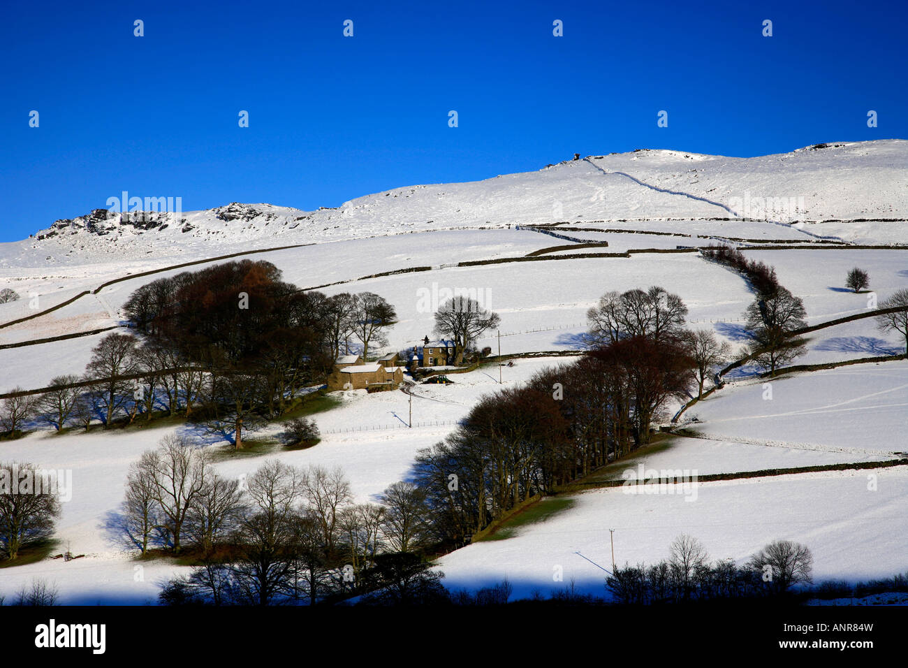 Winter snow Derwent Edge Ladybower reservoir Upper Derwent Valley Peak ...