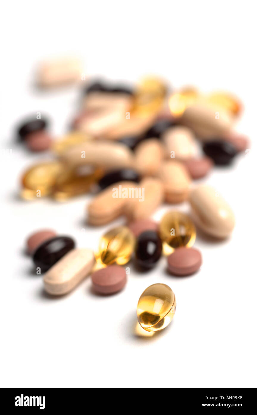 Collection of dietary supplements on white background Stock Photo - Alamy