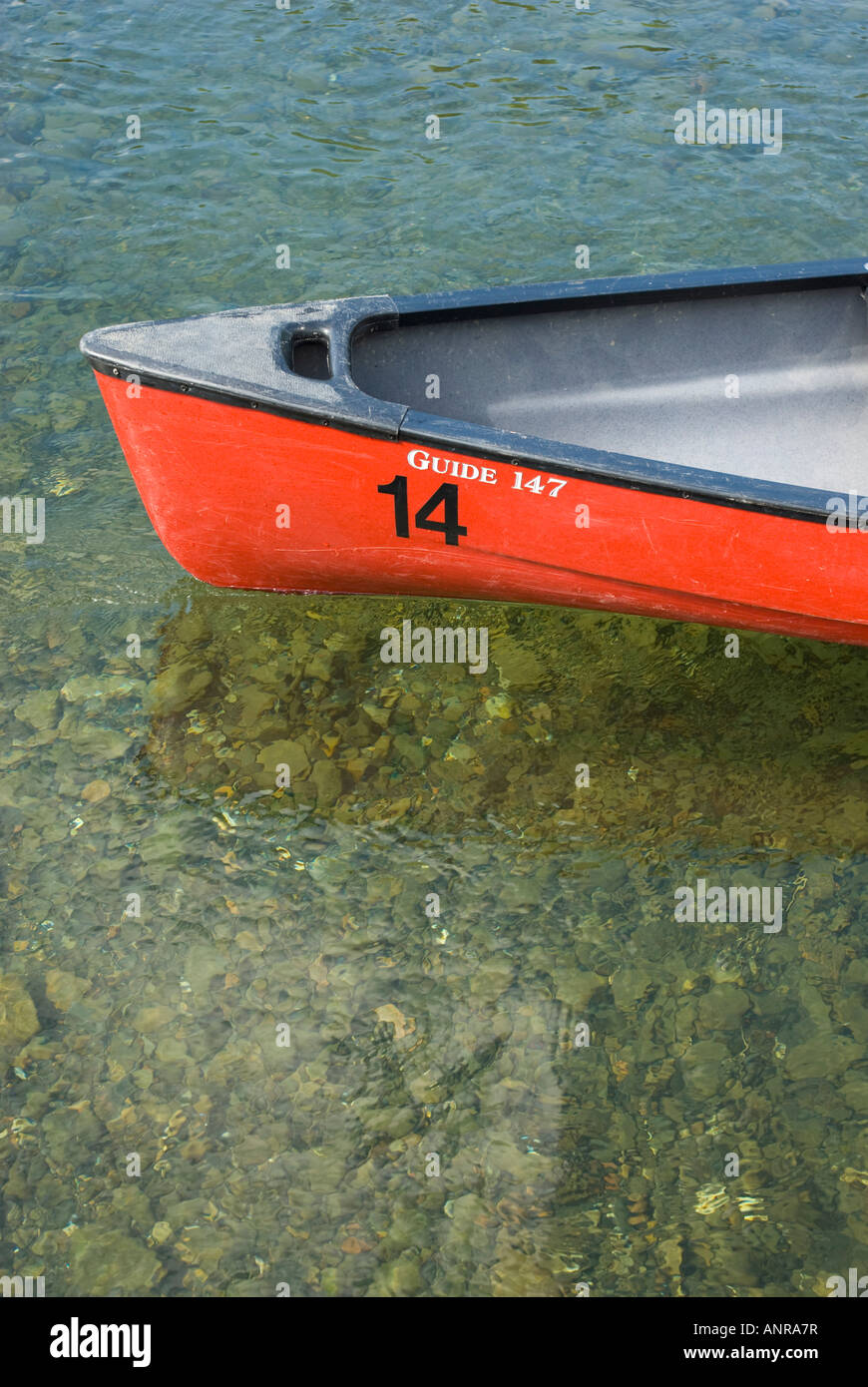 Canoe on the clear waters of the Bonaventure River on Candada's Gaspe ...