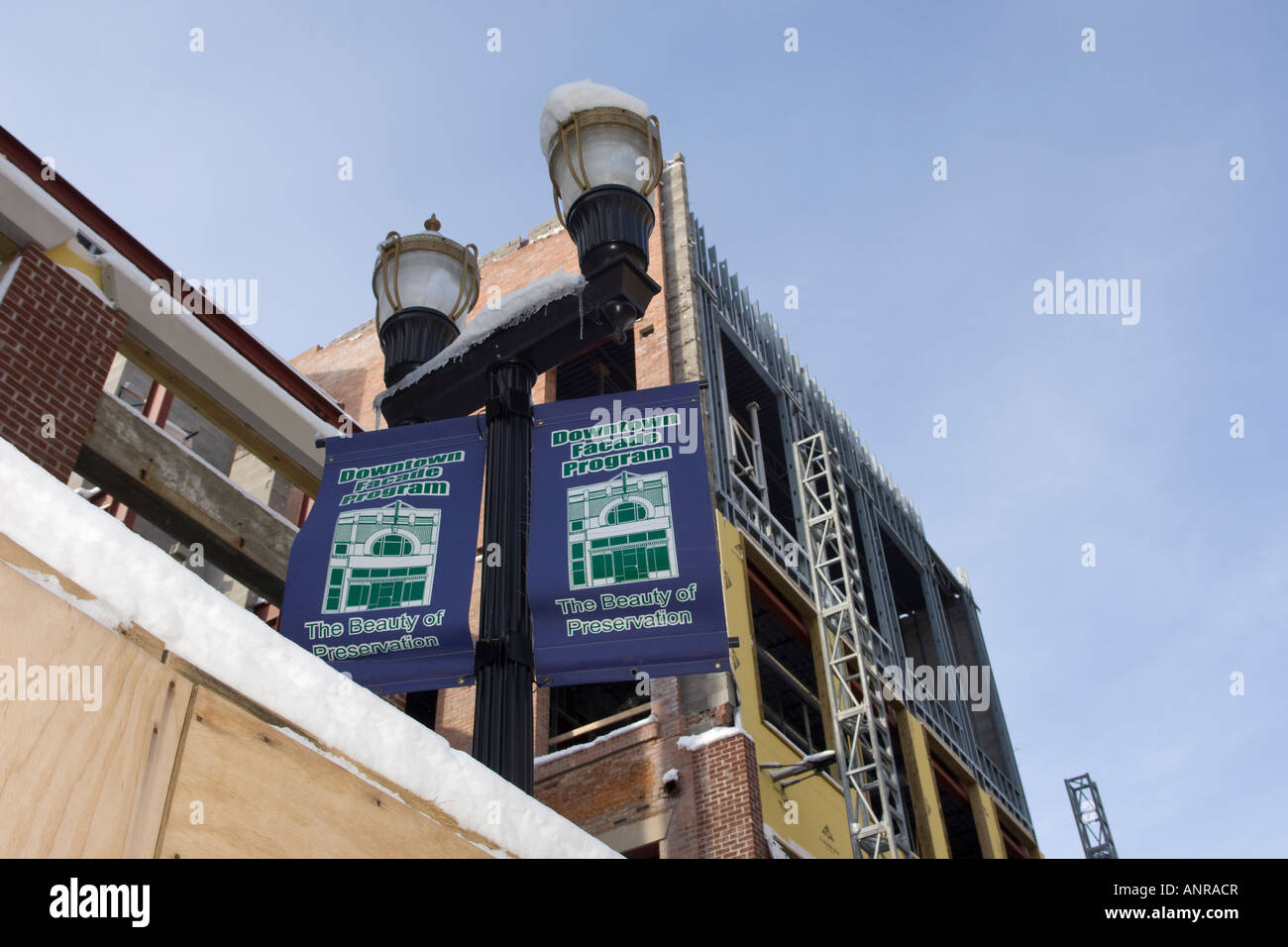Flint Michigan Downtown Facade Program signs and building Stock Photo ...