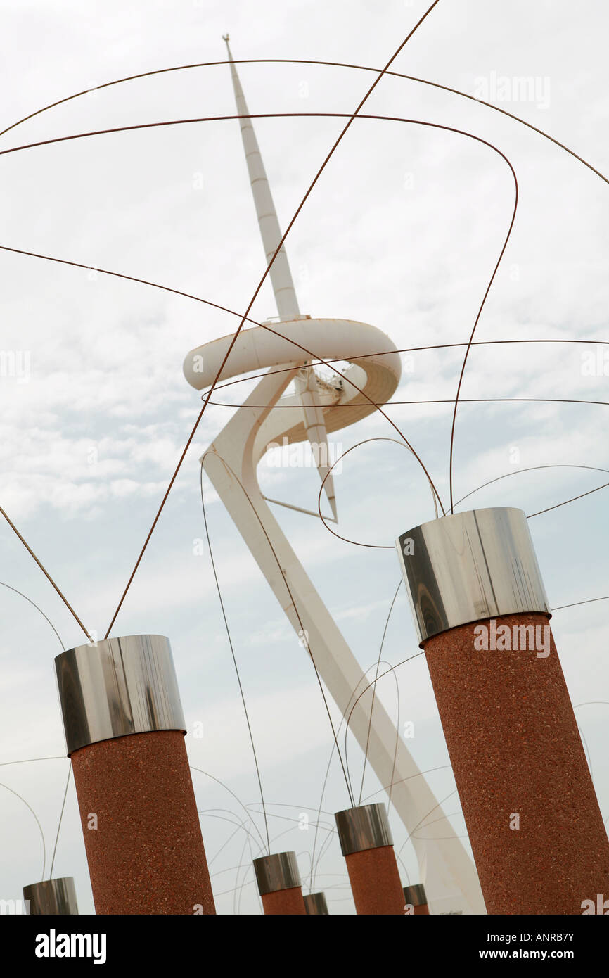 Olympic Park torch and monuments in Barcelona, Spain Stock Photo - Alamy
