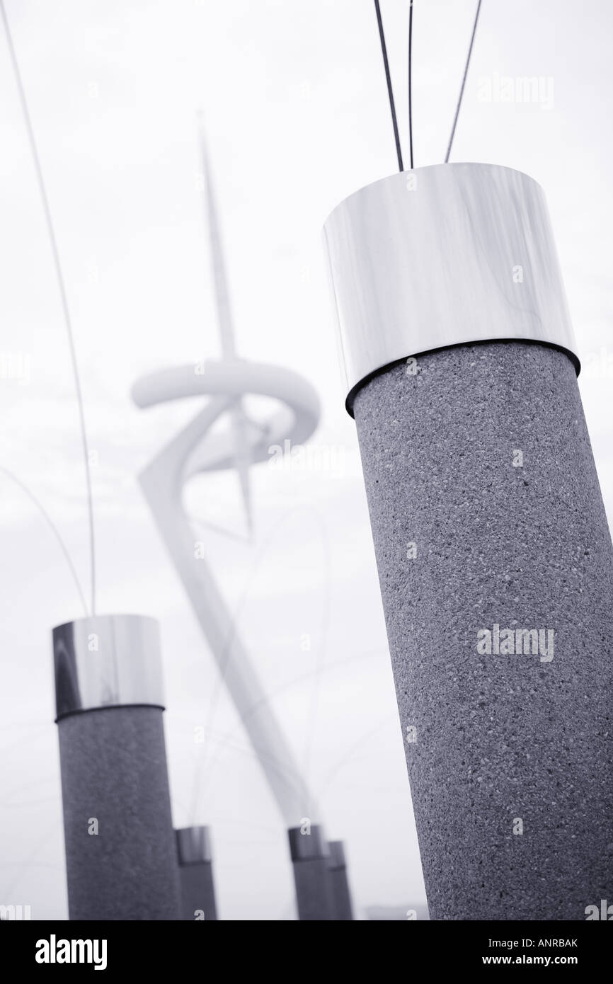 Olympic Park torch and monuments in Barcelona, Spain Stock Photo - Alamy