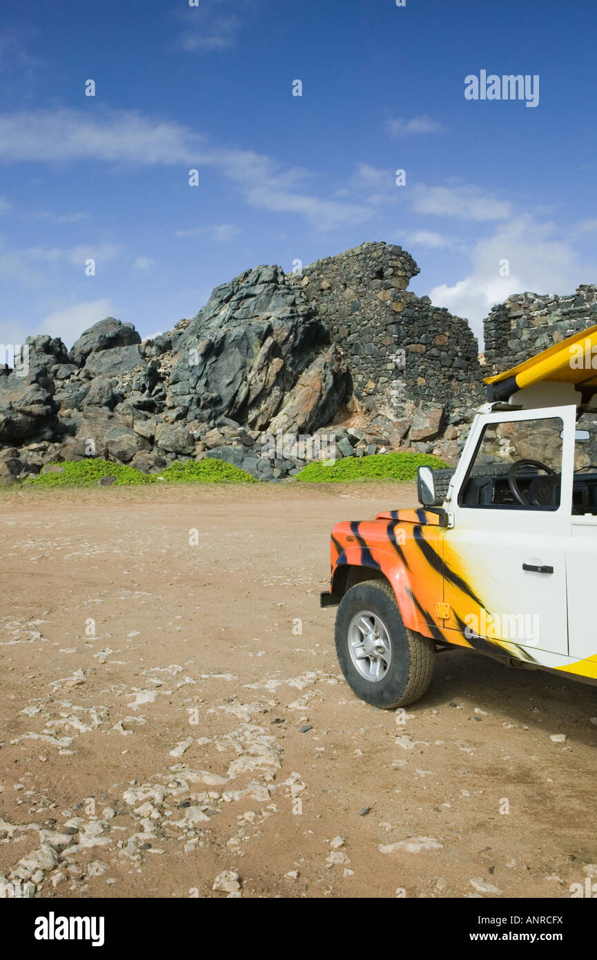 ABC Islands, ARUBA, Paradera: Land Rover by the Old Gold Mine Stock ...