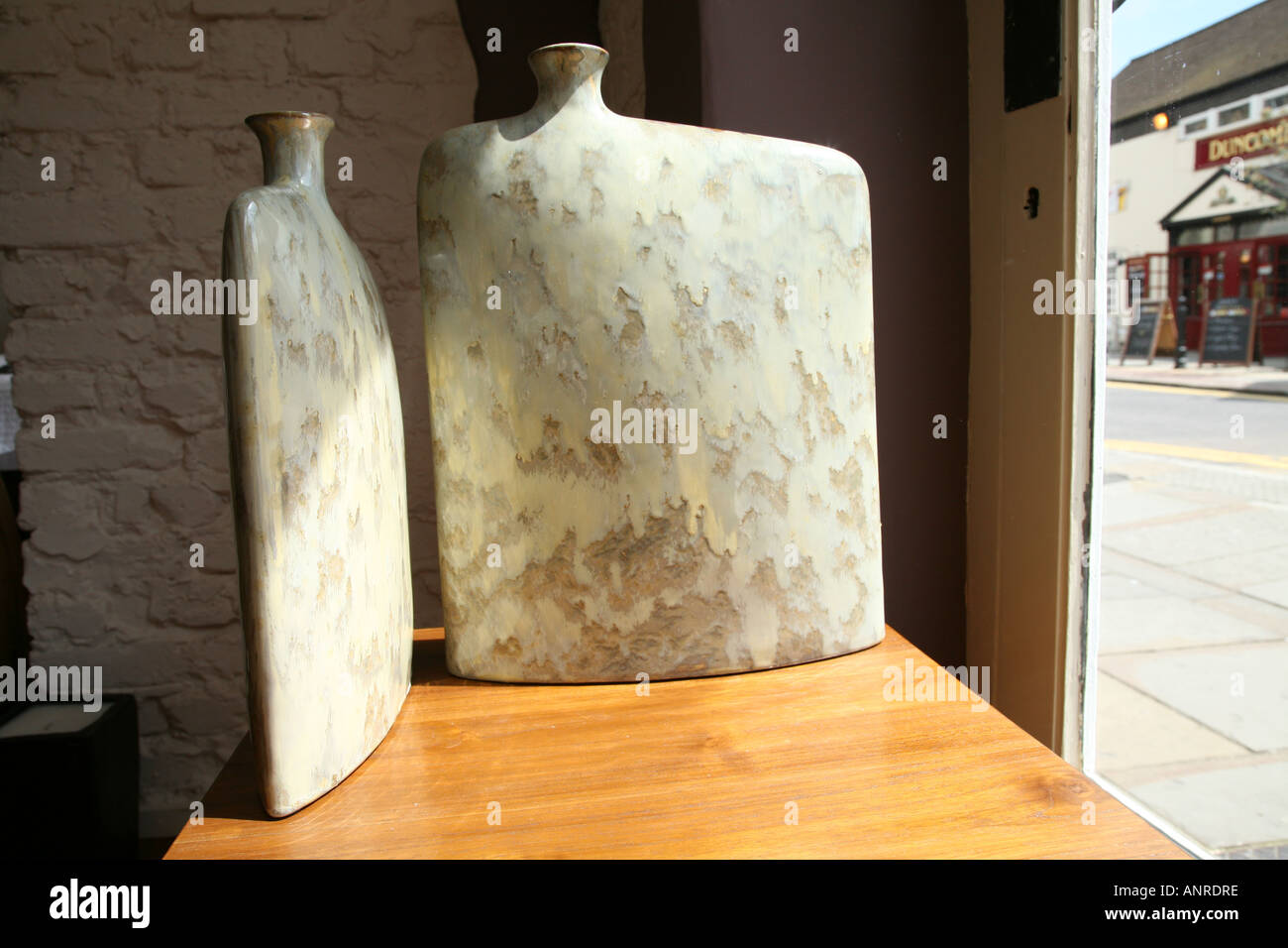 Two flat ceramic vase's Stock Photo - Alamy