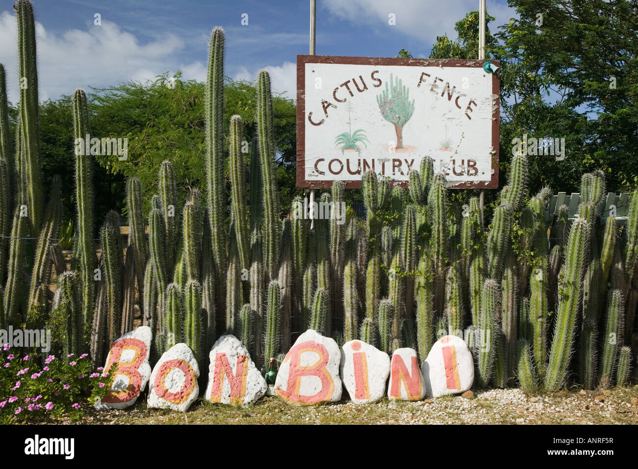 ABC Islands, BONAIRE, Rincon: Sign for the Cactus Fence arouond the ...