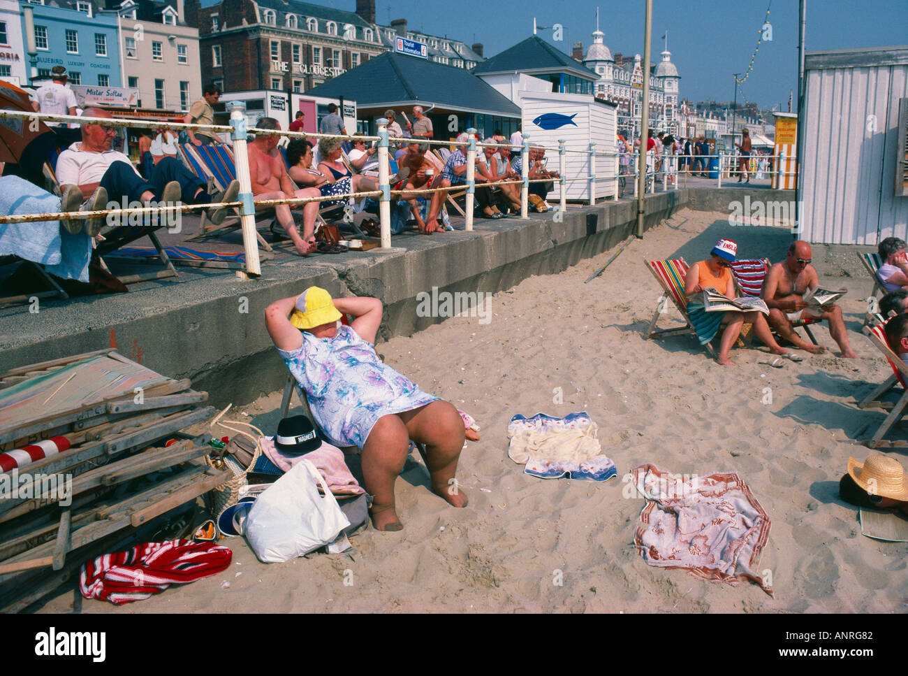 people in deckchairs at the seaside Weymouth Dorset England UK Stock ...