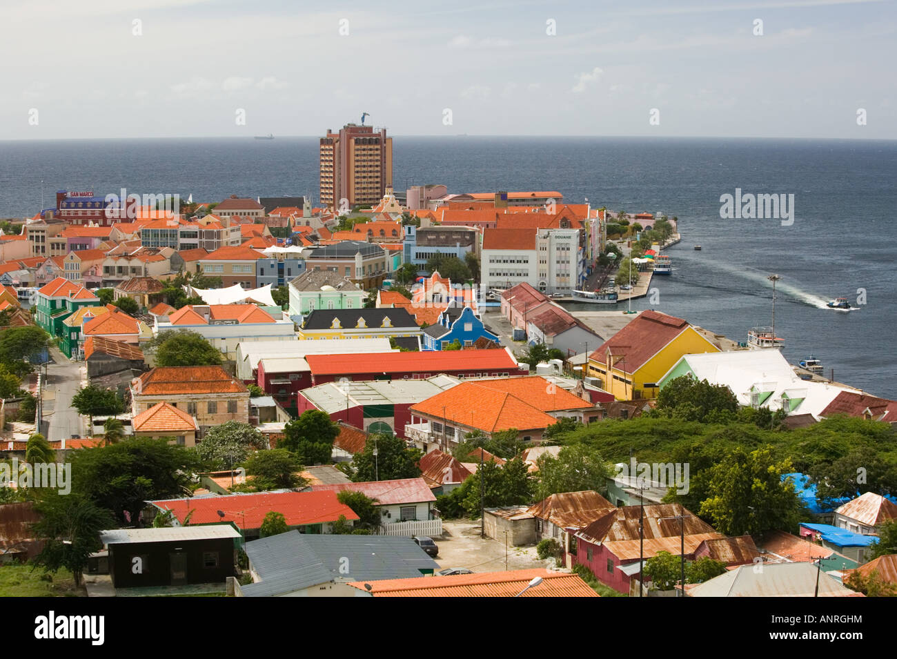ABC Islands, CURACAO, Willemstad: Aerial View of Punda / Daytime Stock ...