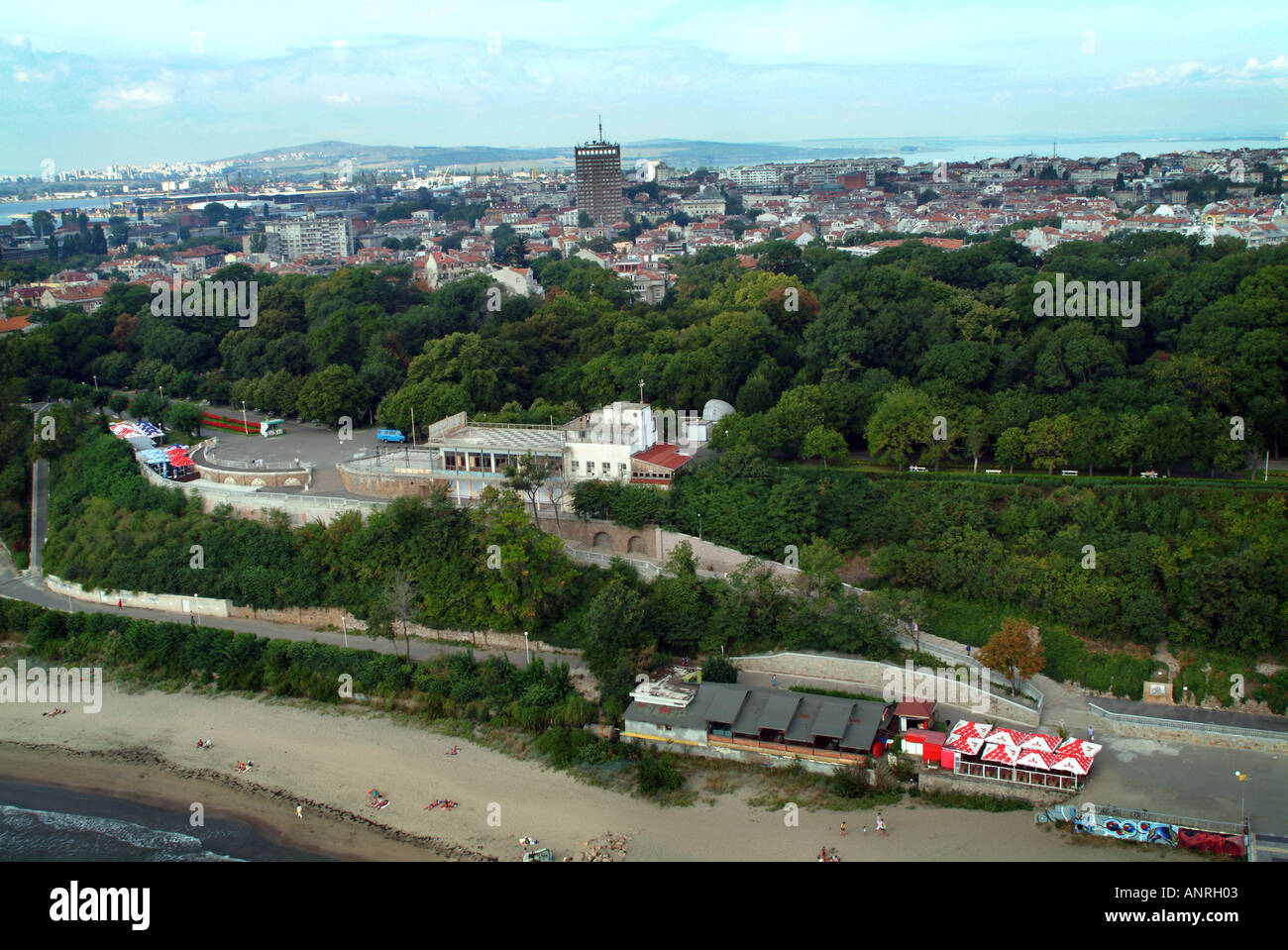 Burgas Bulgaria aerial view of the beach and the central part of the ...