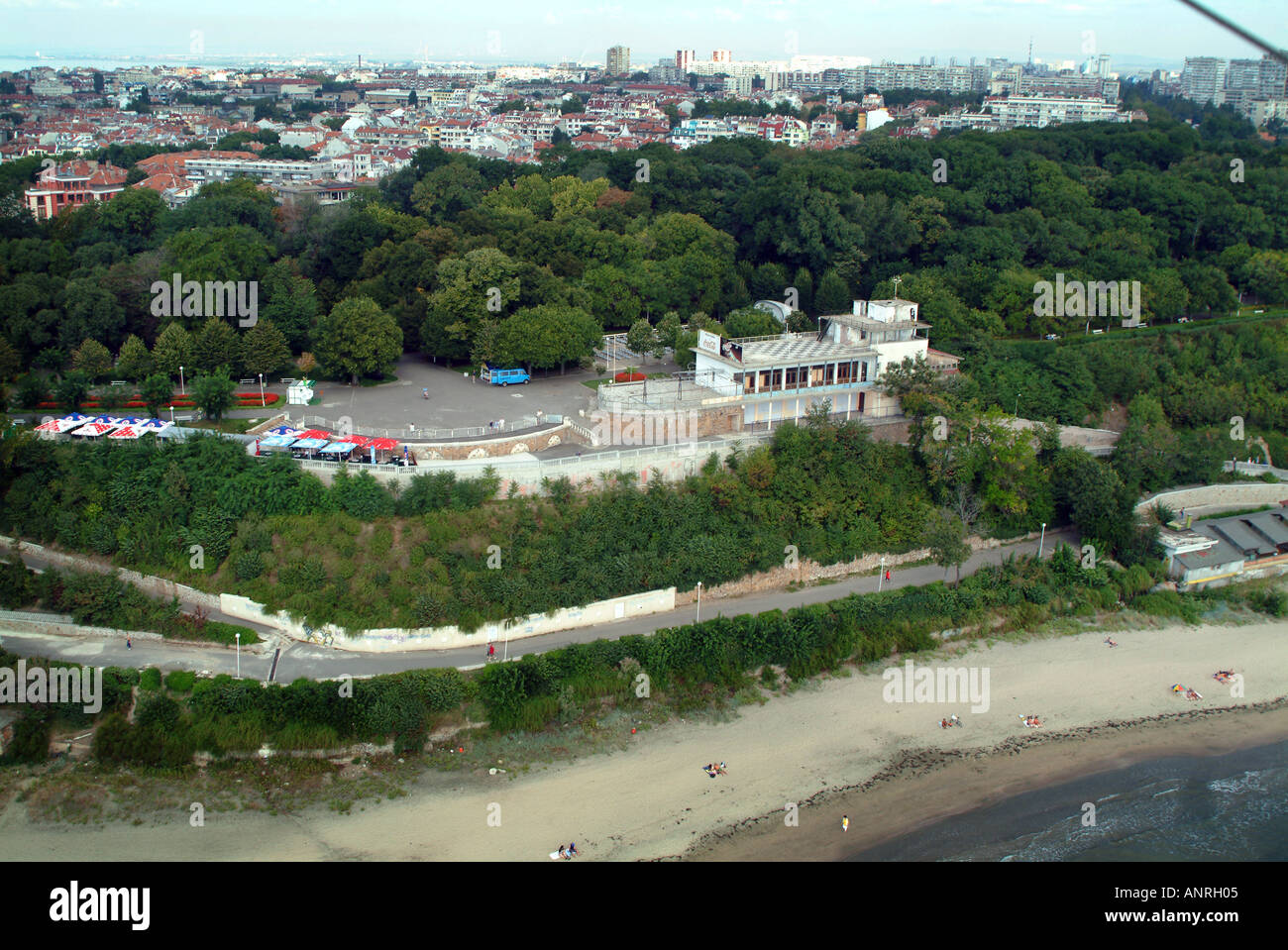 Burgas Bulgaria aerial view of the beach and the central part of the ...