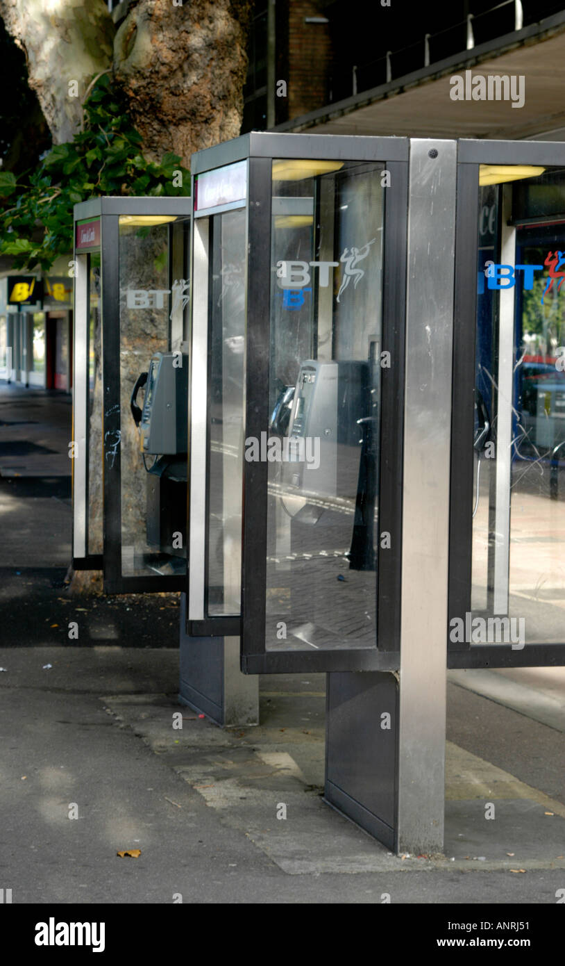bt telephone boxes in bus station Stock Photo - Alamy