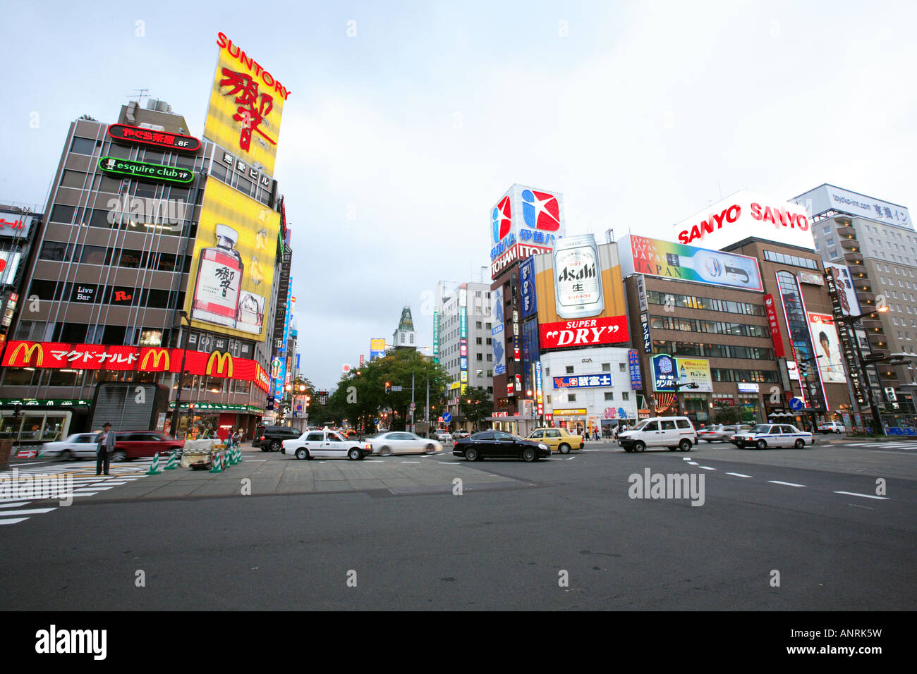 View of Susukino entertainment district in twilight Sapporo Hokkaido ...