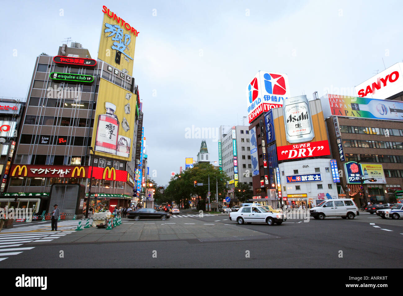 View of Susukino entertainment district in twilight Sapporo Hokkaido ...