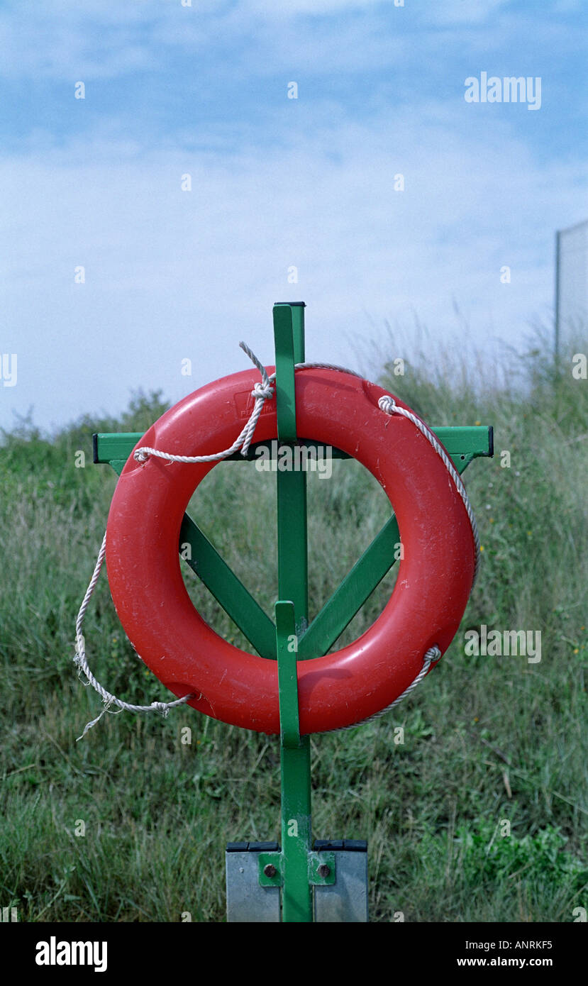 life belt ready for emergencys on beach seafront Stock Photo - Alamy