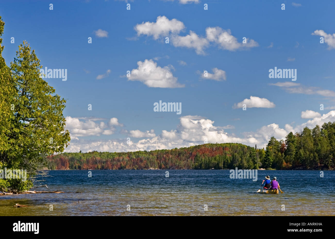 Quetico Provincial Park Ontario A canoe on Agnes Lake during a canoe ...
