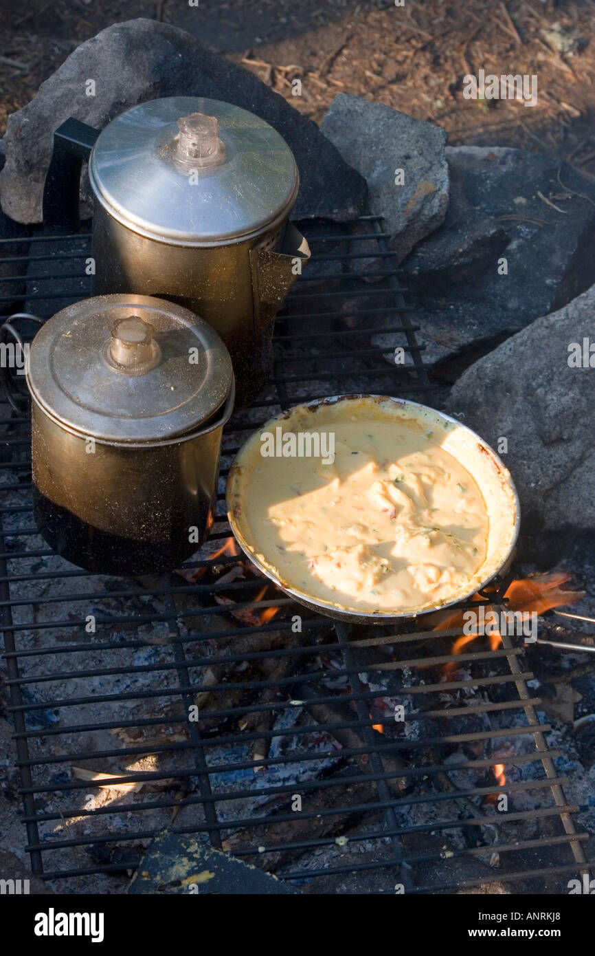 Quetico Provincial Park Ontario Breakfast on a cooking fire during a ...