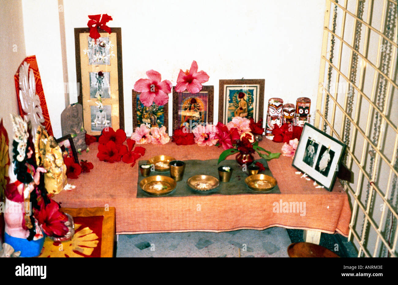 Calcutta India Family Shrine with Offerings Hindu Puja Stock Photo - Alamy