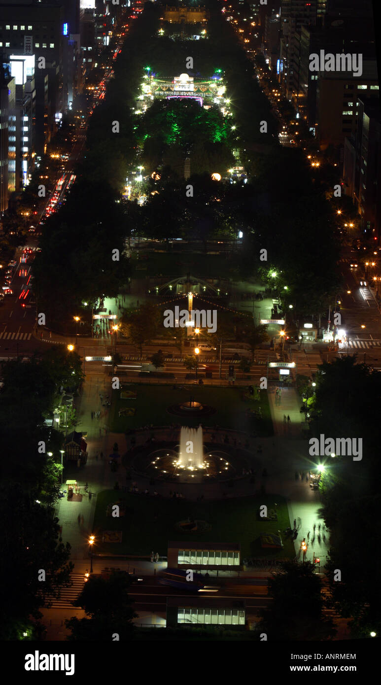 Panoramic view of Sapporo at night from TV tower Odori park Hokkaido ...