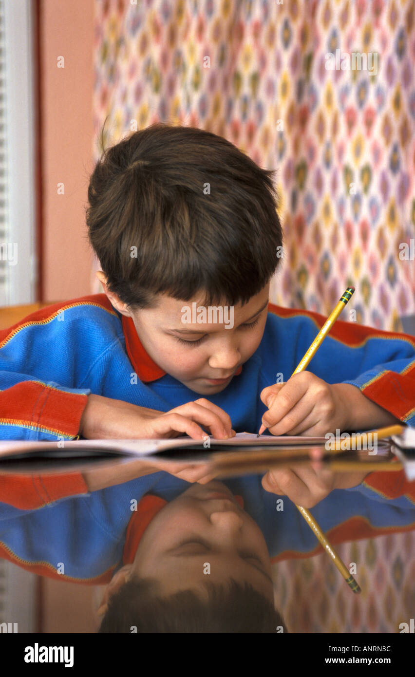 Boy is making his homework Stock Photo - Alamy