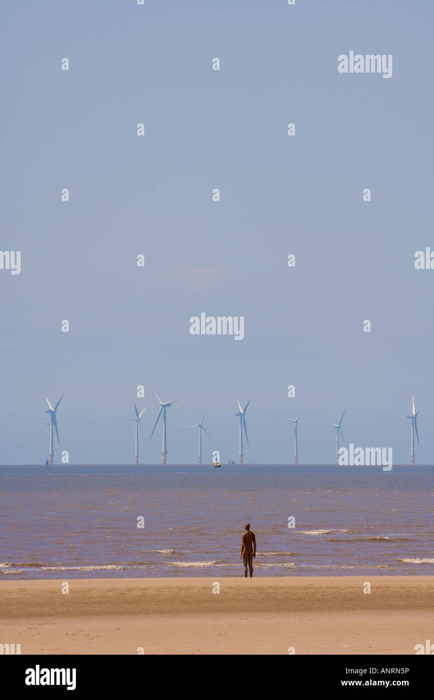 Another Place by Antony Gormley Iron man statue on Crosby Beach with ...