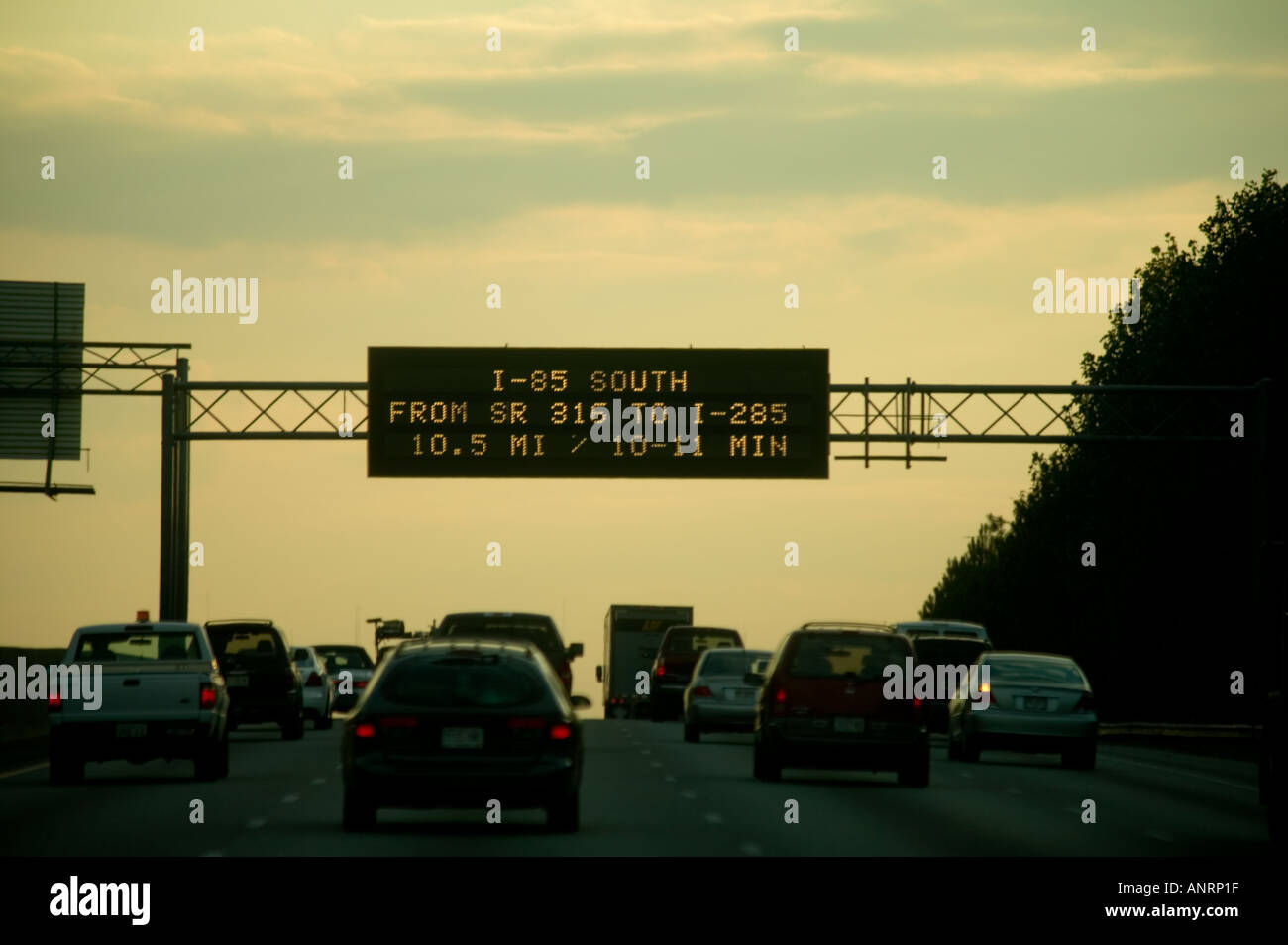 nightfall skyline over interstate 85 Stock Photo - Alamy