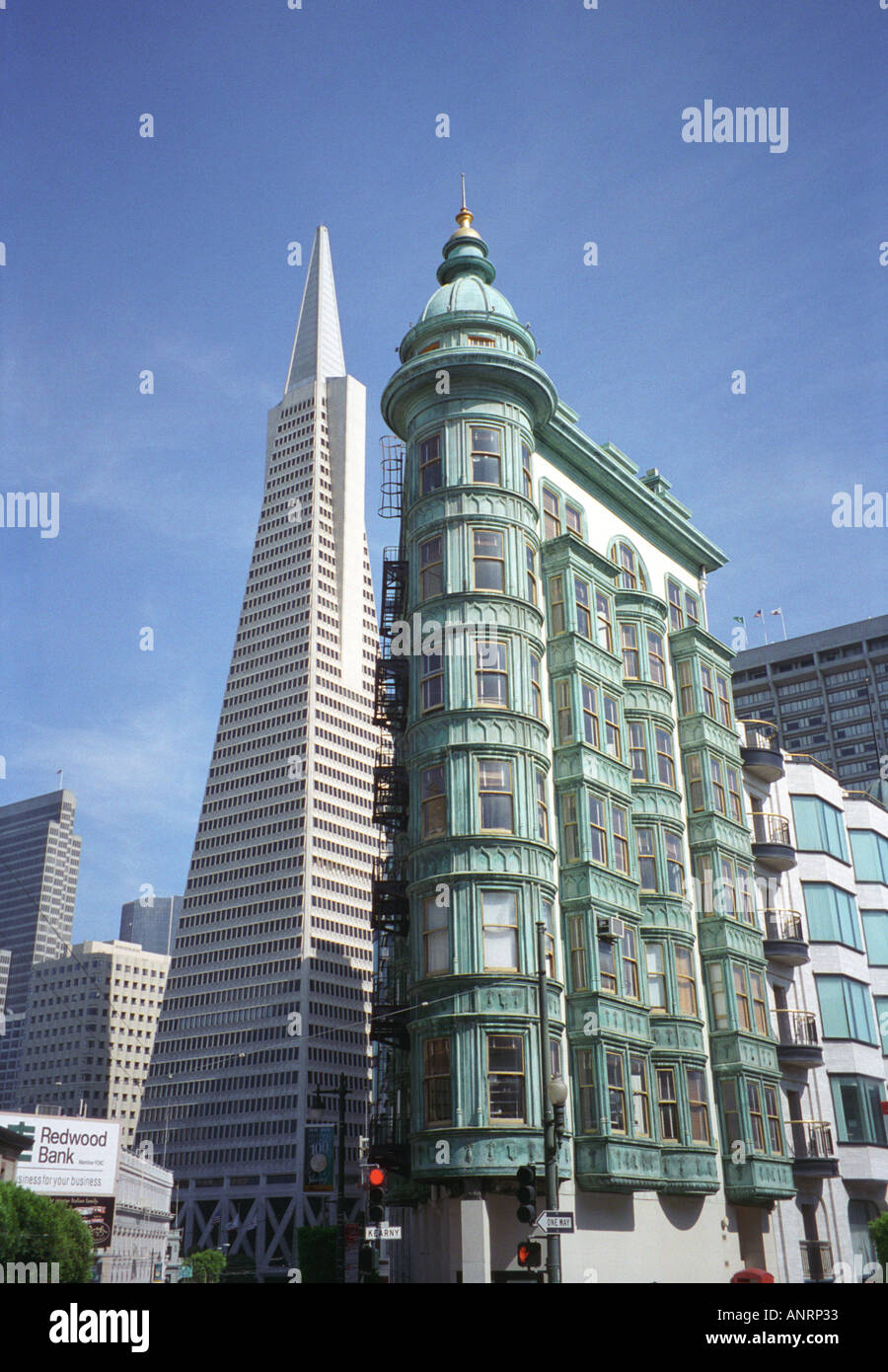 The Transamerica Pyramid building behind more traditional early 20th ...