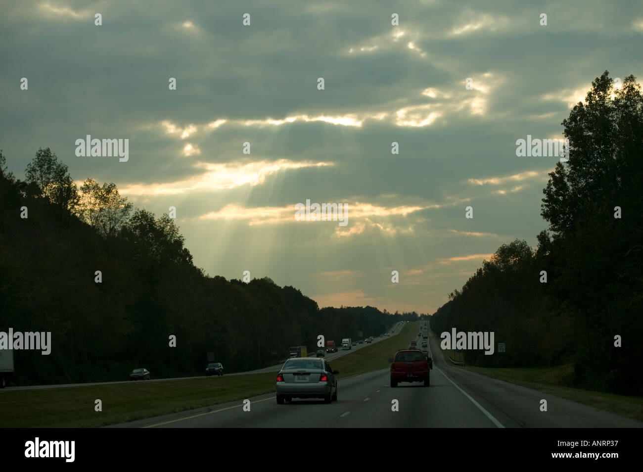 nightfall skyline over interstate 85 Stock Photo - Alamy