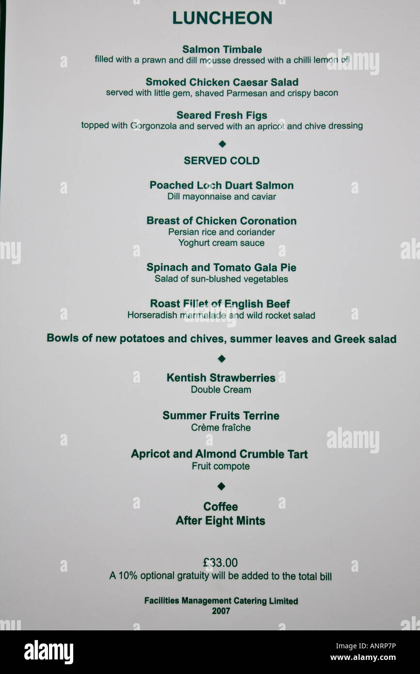 The menu available at one of the hospitality restaurants during the ...