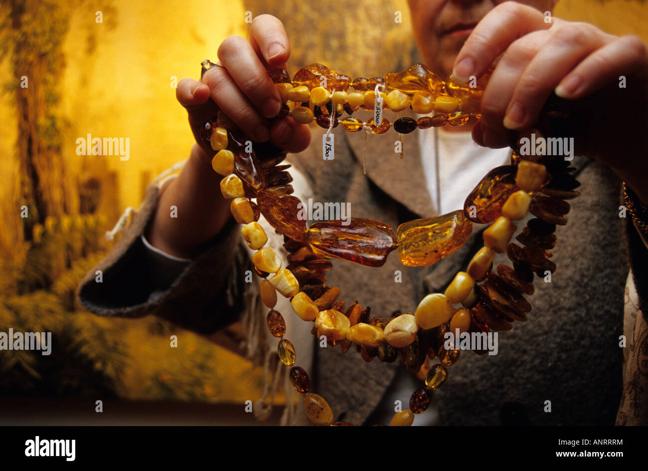 Amber necklace in Amber Museum OKSBOL Denmark Stock Photo - Alamy