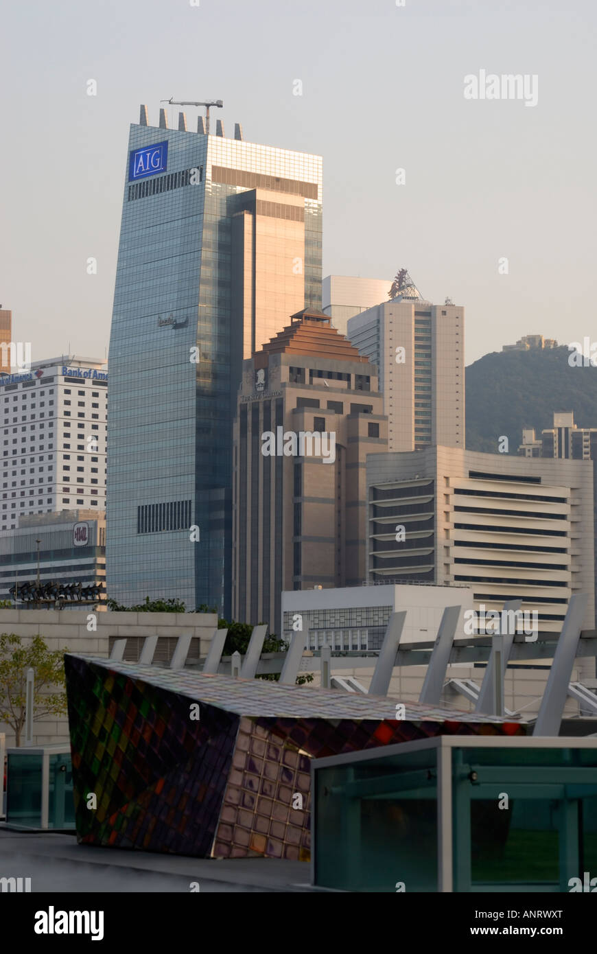 Hong Kong AIG building and other high-rise buildings from the IFC Mall ...