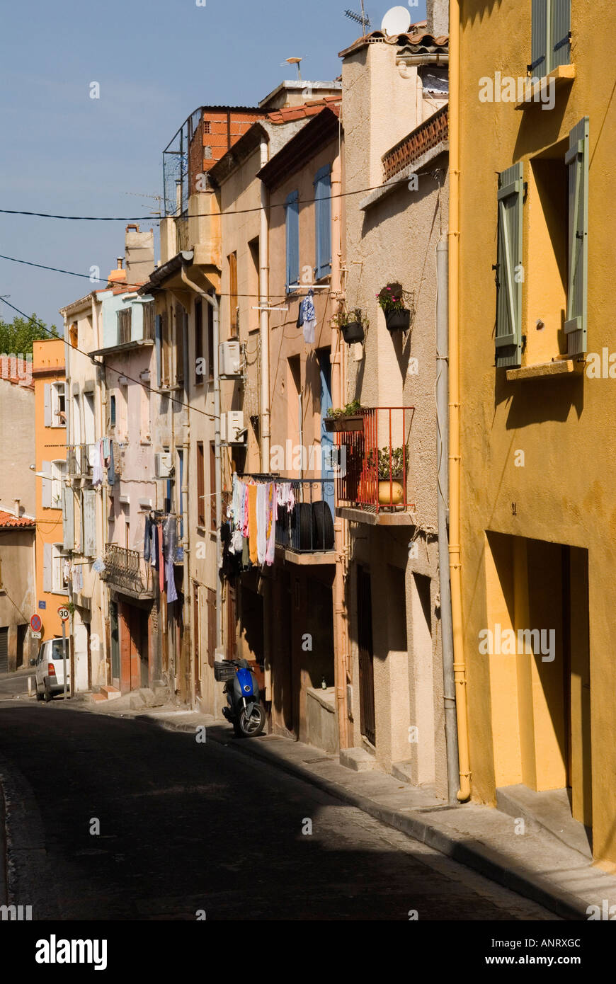 Perpignan France. Colourfully painted houses in the old town the ...