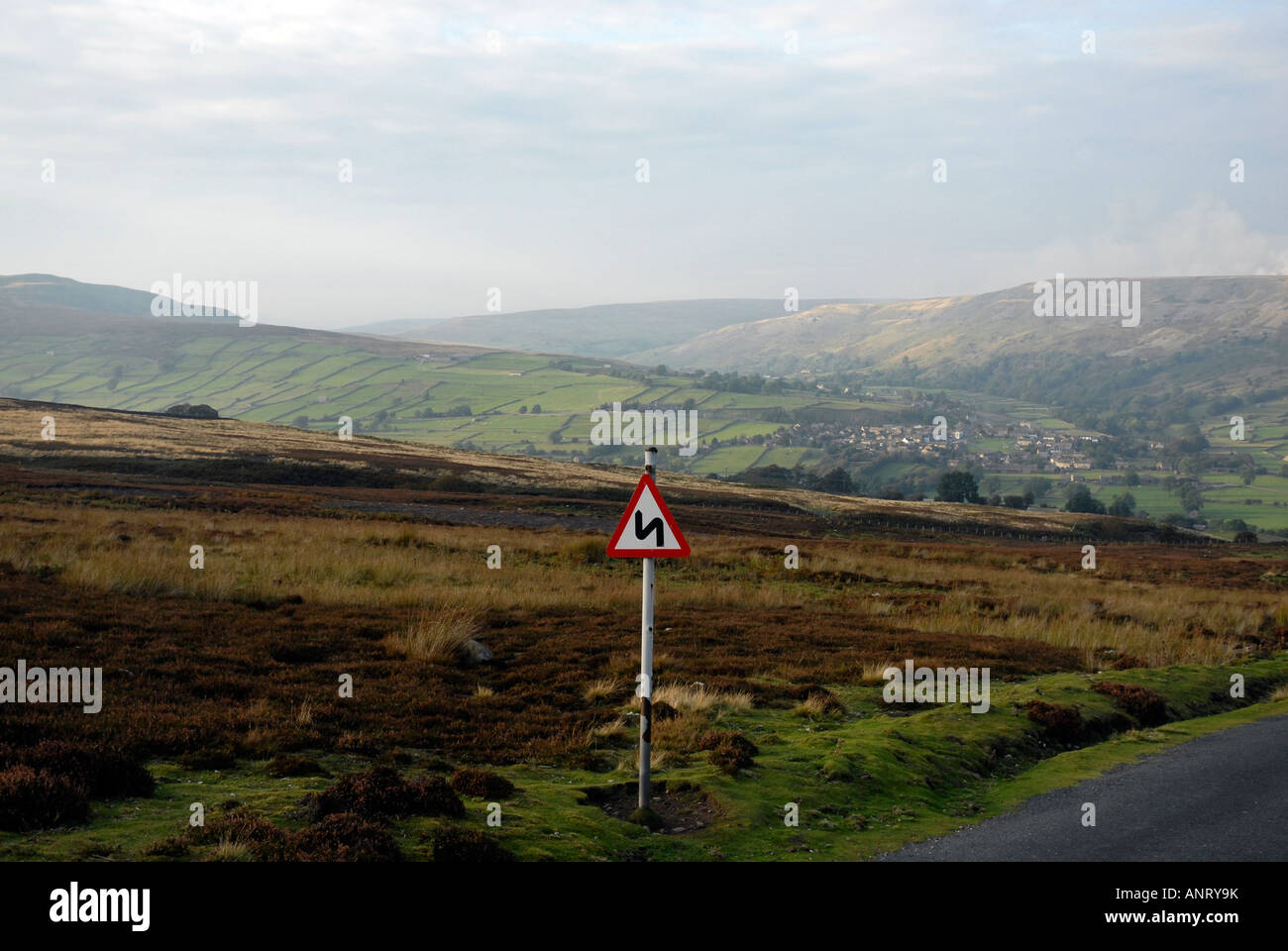A road warning sign on a road near Hawes, in Wensleydale,the North ...