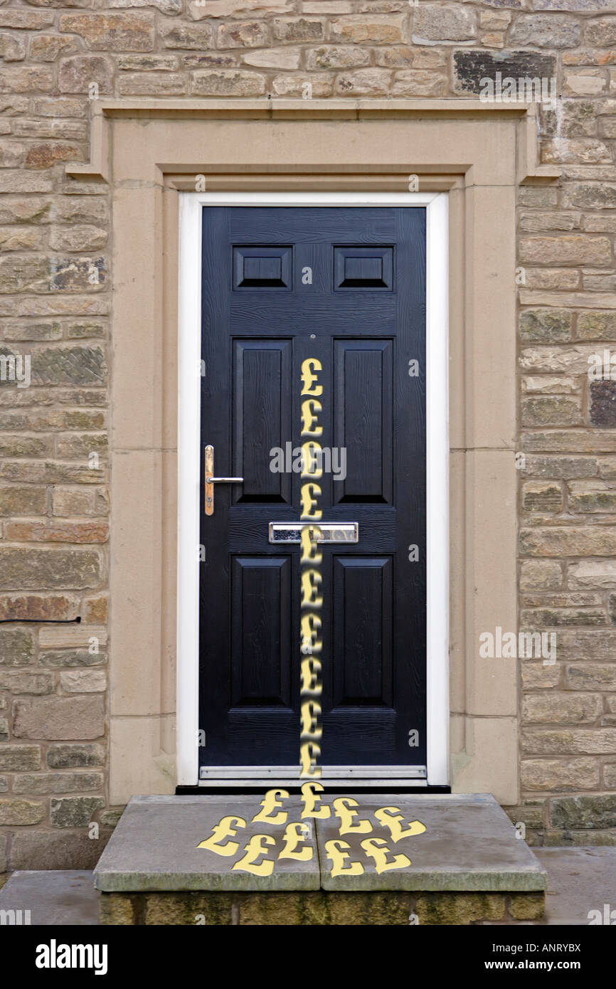 House Front Door with falling £ signs Stock Photo - Alamy