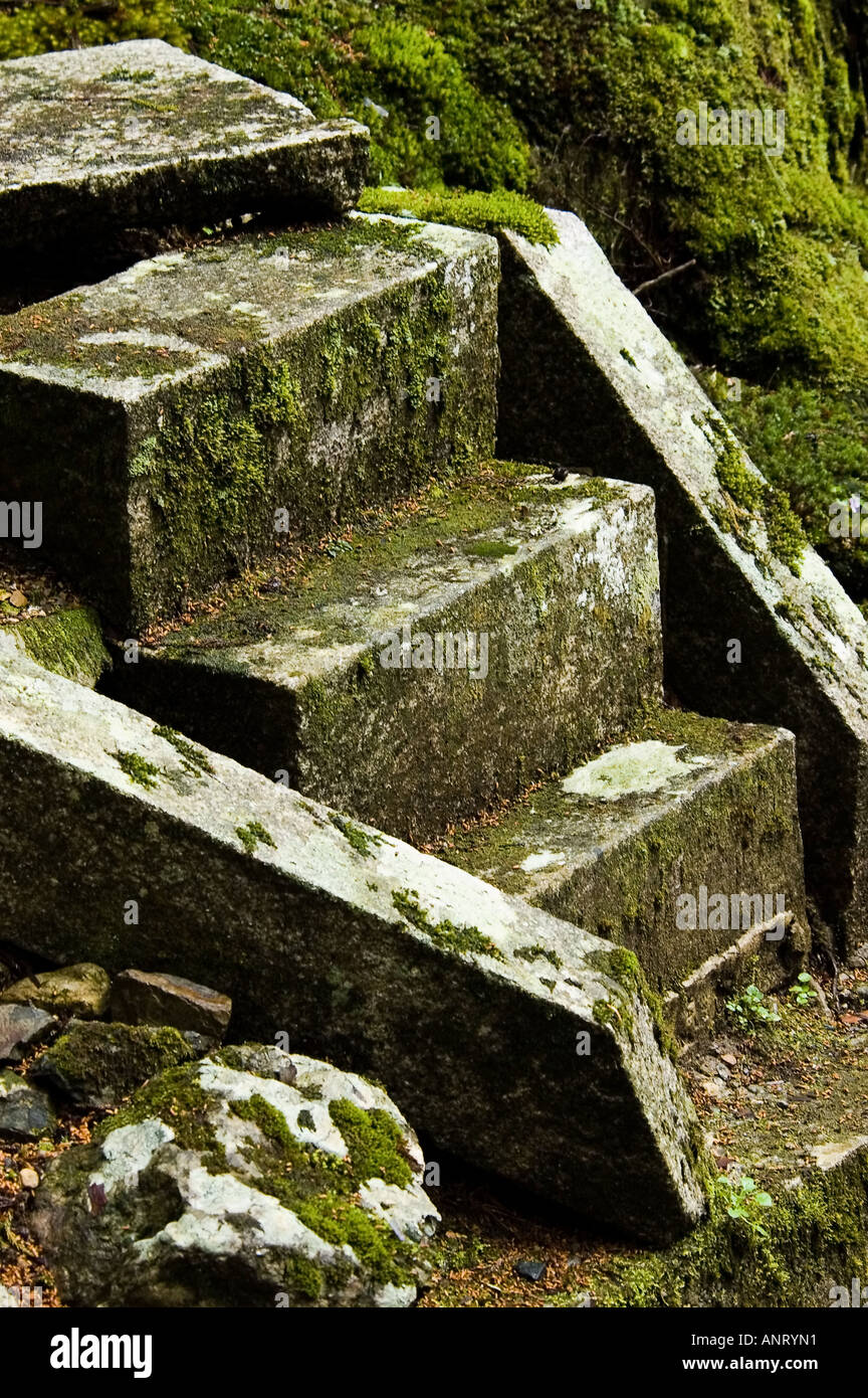 Crumbling mossy steps at Okunoin temple on Koyasan Japan Stock Photo ...