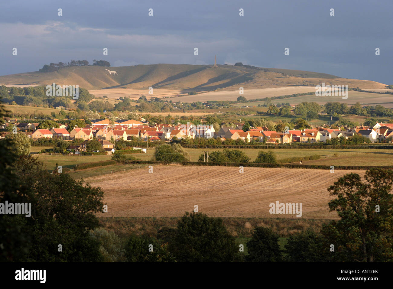 A view across Calne Valley to the Cherhill White Horse and Monument ...