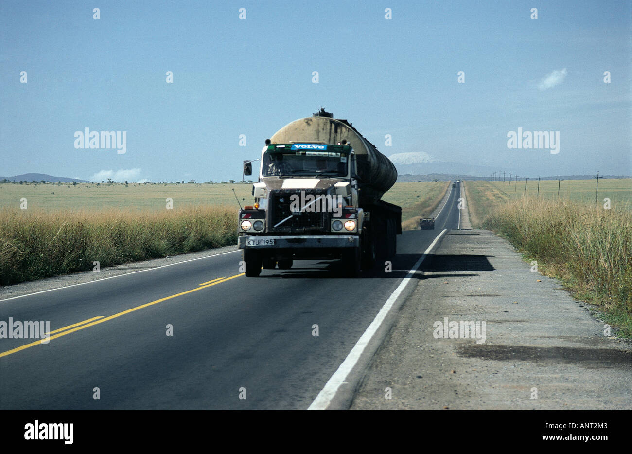 Volvo tanker carrying petrol up the main Mombasa Nairobi tarmac road ...