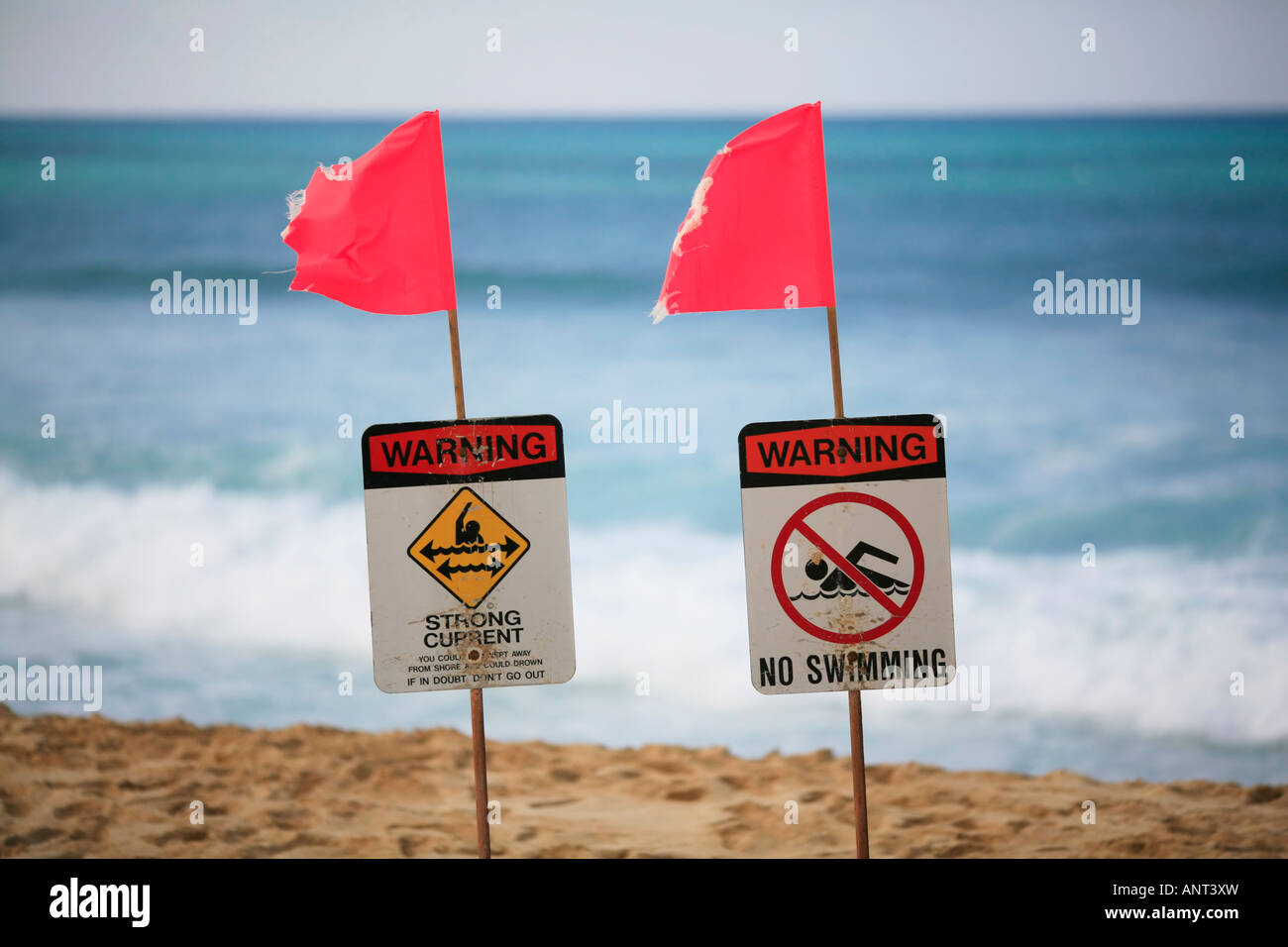 Warning signs on the beach of oahu hi-res stock photography and images ...