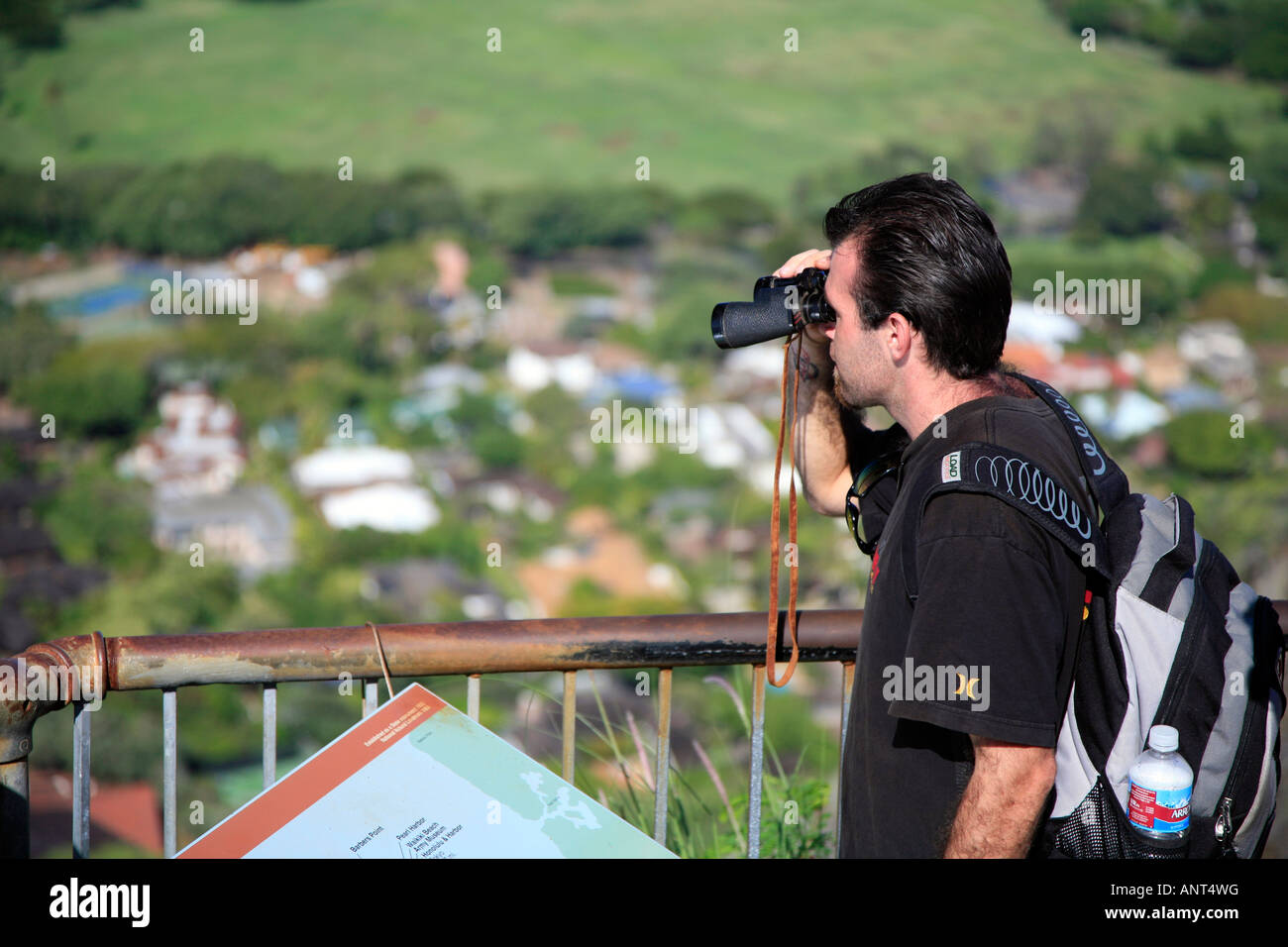 Male tourist using binoculars Stock Photo - Alamy