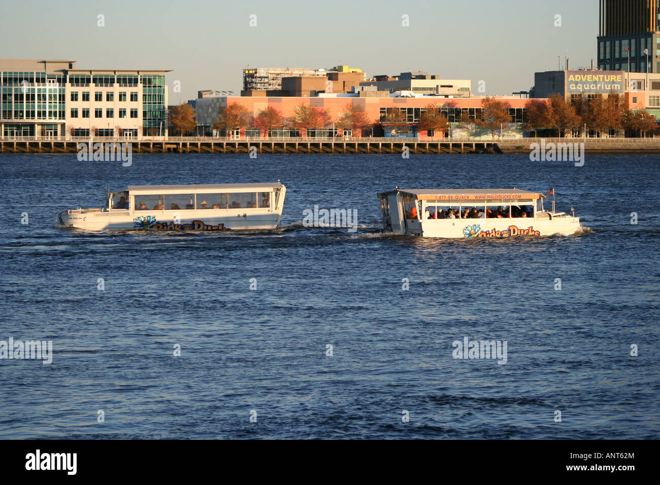 Two Duck tours amphibious landing craft on Delaware near Philadelphia ...
