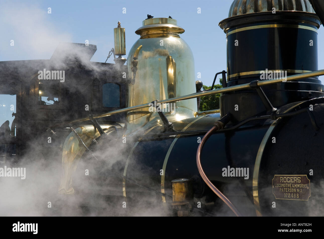 Restored steam train in the historic district of the port of Oamaru ...