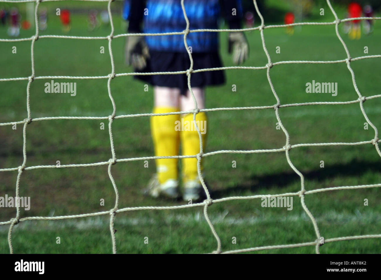 Goal keeper protecting the net in an amateur youth soccer game Stock ...