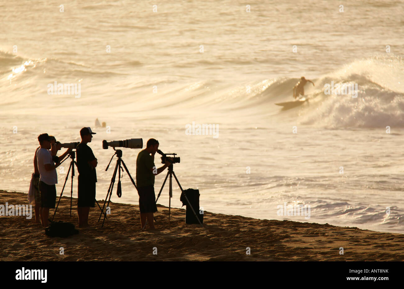 Photographers at surf competition Sunset Beach North Shore Oahu Hawaii ...