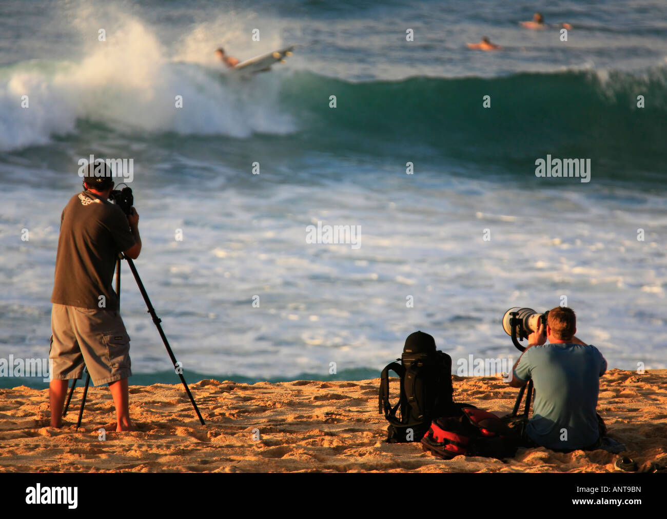 Photographers at surf competition Sunset Beach North Shore Oahu Hawaii ...
