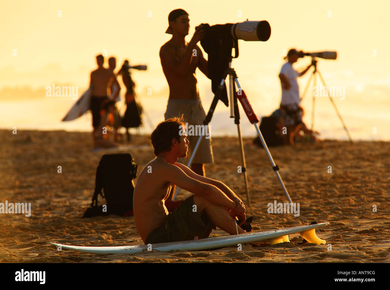 Photographers at surf competition Sunset Beach North Shore Oahu Hawaii ...