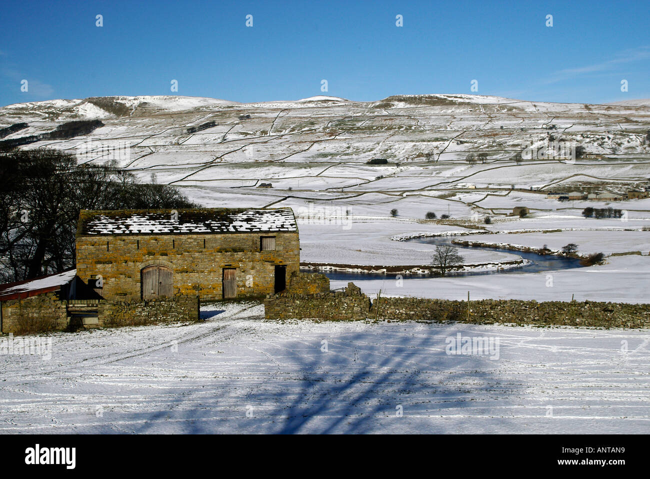 Winter upper Wensleydale near Hawes Yorkshire Dales National Park Stock ...