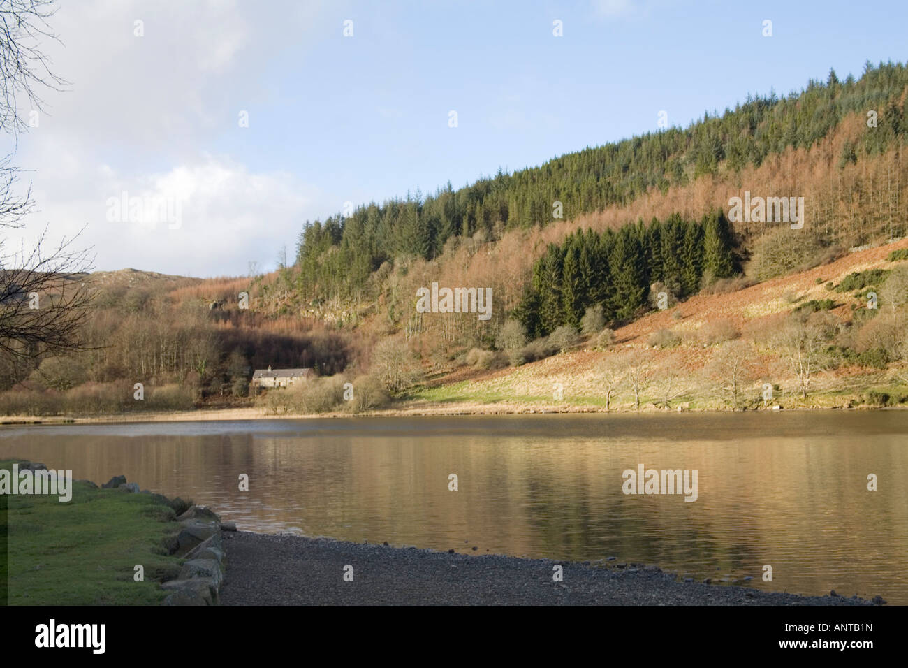 TREFRIW CONWY NORTH WALES UK Looking across Llyn Geirionydd towards a ...