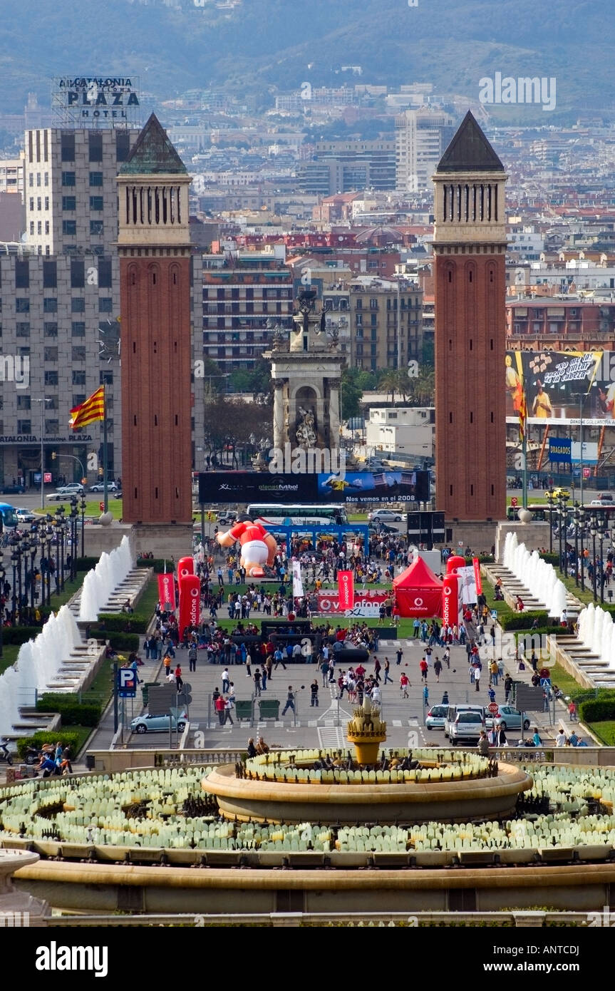 Twin Towers in the Placa du National, Barcelonas Spain Stock Photo - Alamy