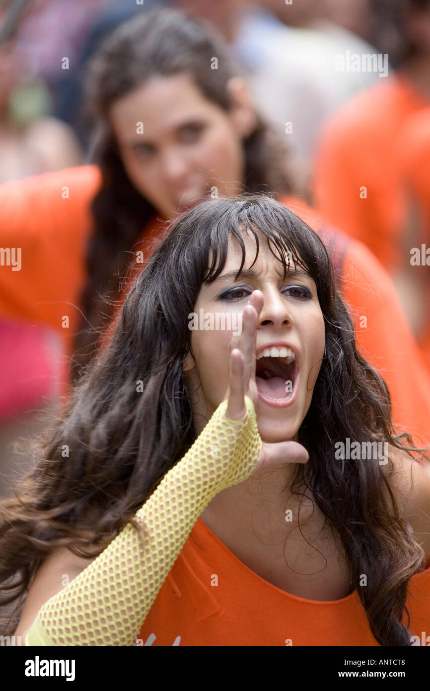 Female dancer shouting to crowd Grupo perFusion dance group Casco Viejo ...