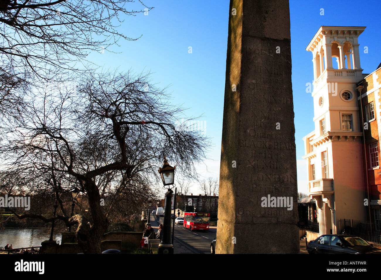 Old distance road sign Richmond Bridge Richmond Surrey England Stock ...