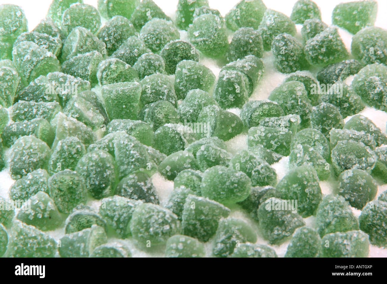green sugar jelly mints on white sugar for background sweets and candy ...