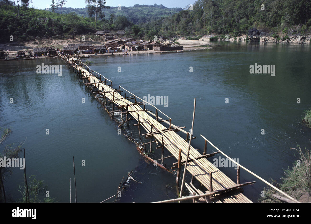 Bamboo Bridge over the Salween River connecting Thailand with Rebel ...